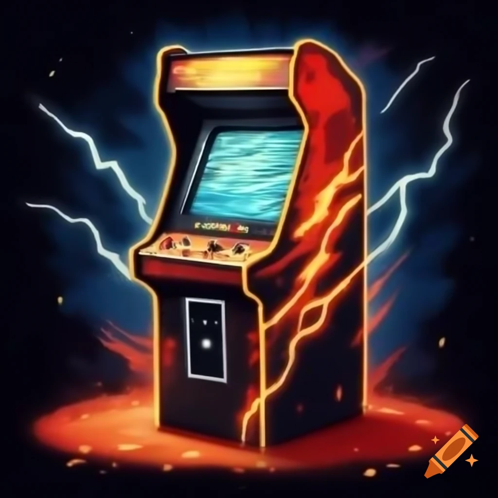 Flash of lightning striking classic Street Fighter arcade machine on ...