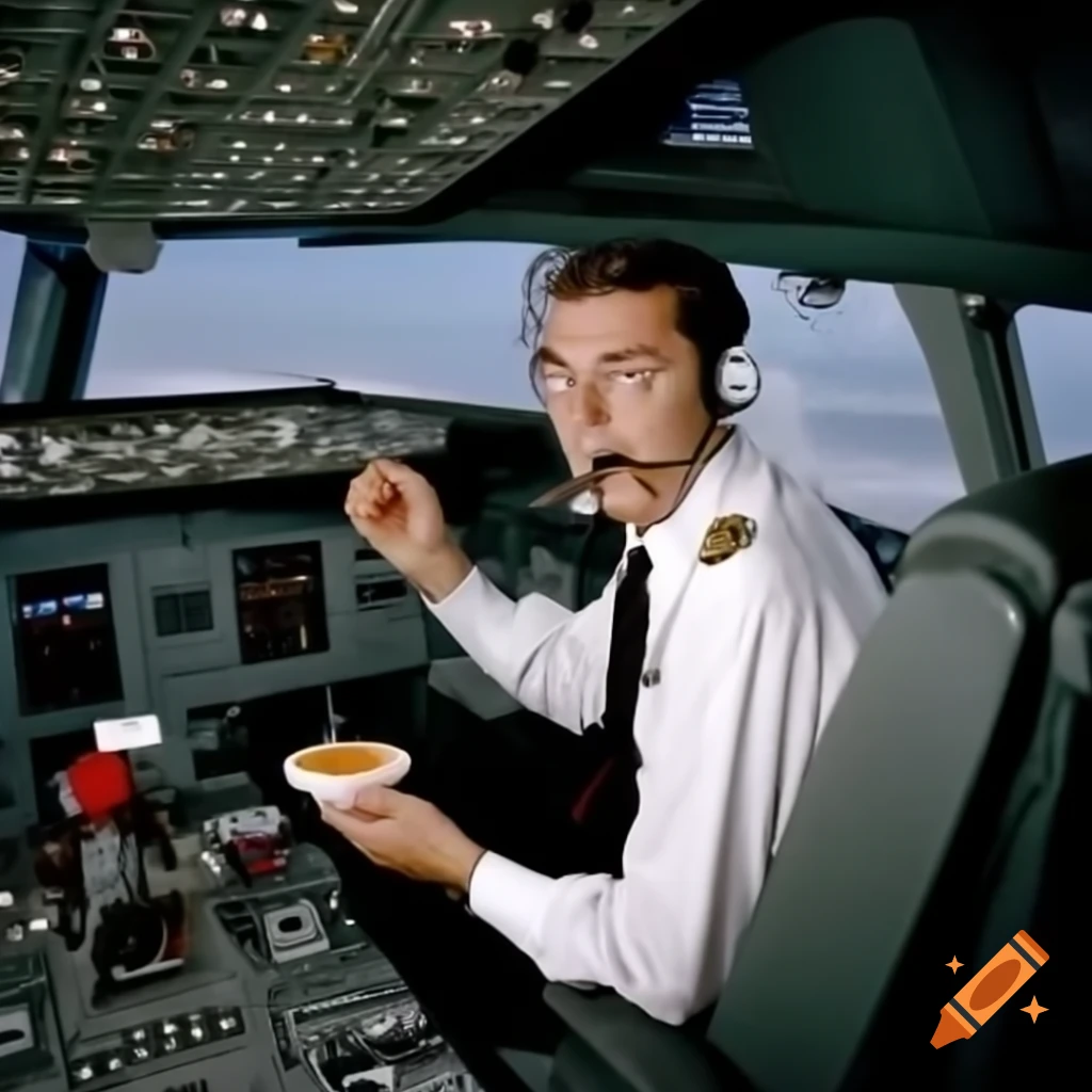 Airplane pilot enjoying chili in cockpit on Craiyon