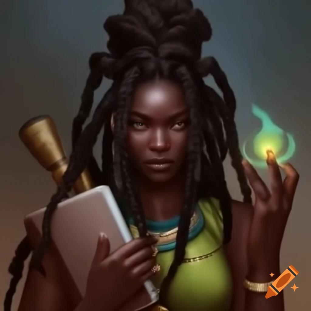 Nisaba, Sumerian goddess with dreadlocks and clay tablet, portraying ...