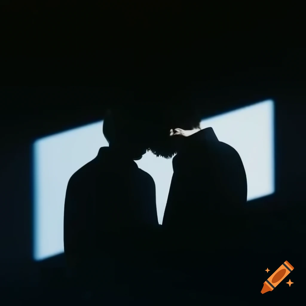 Logo featuring shadow figures resembling two male artists on Craiyon