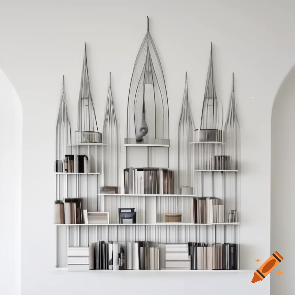 Minimalist bookshelf inspired by Gothic architecture with pointed ...