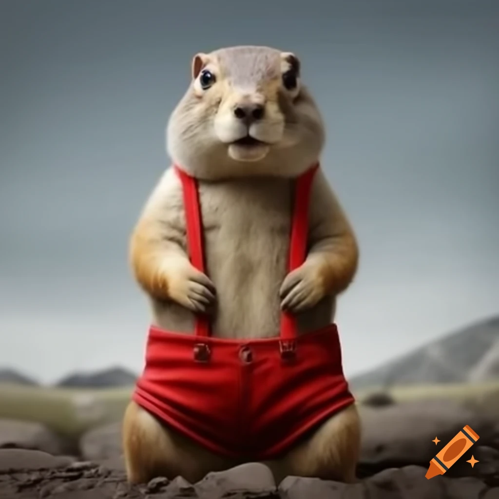 Gopher dressed in red suspenders and shorts in photorealistic style on ...