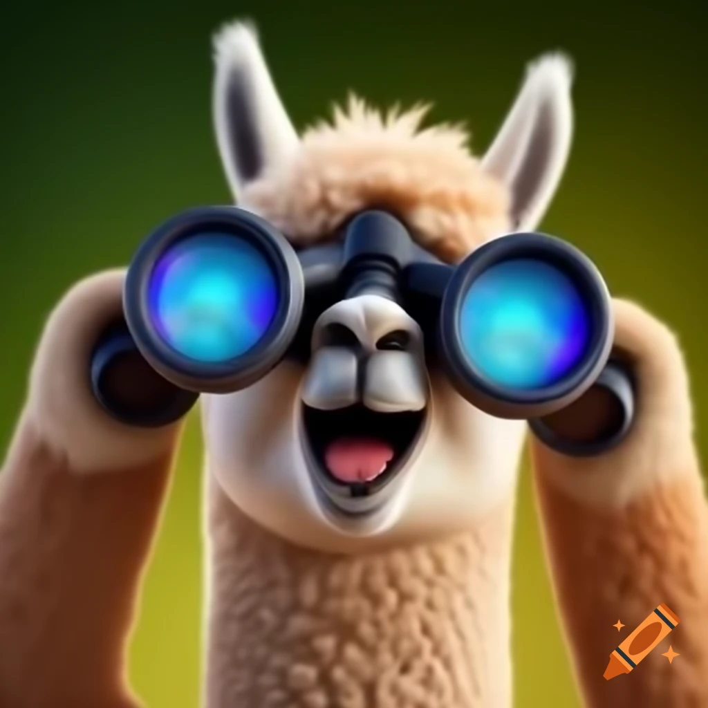 Happy llama using binoculars in Disney-style 2D digital art with ...
