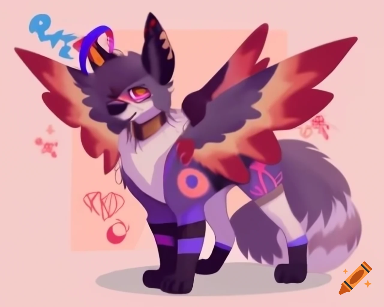 Furry reference sheet of a sparkle dog character with vibrant colors ...