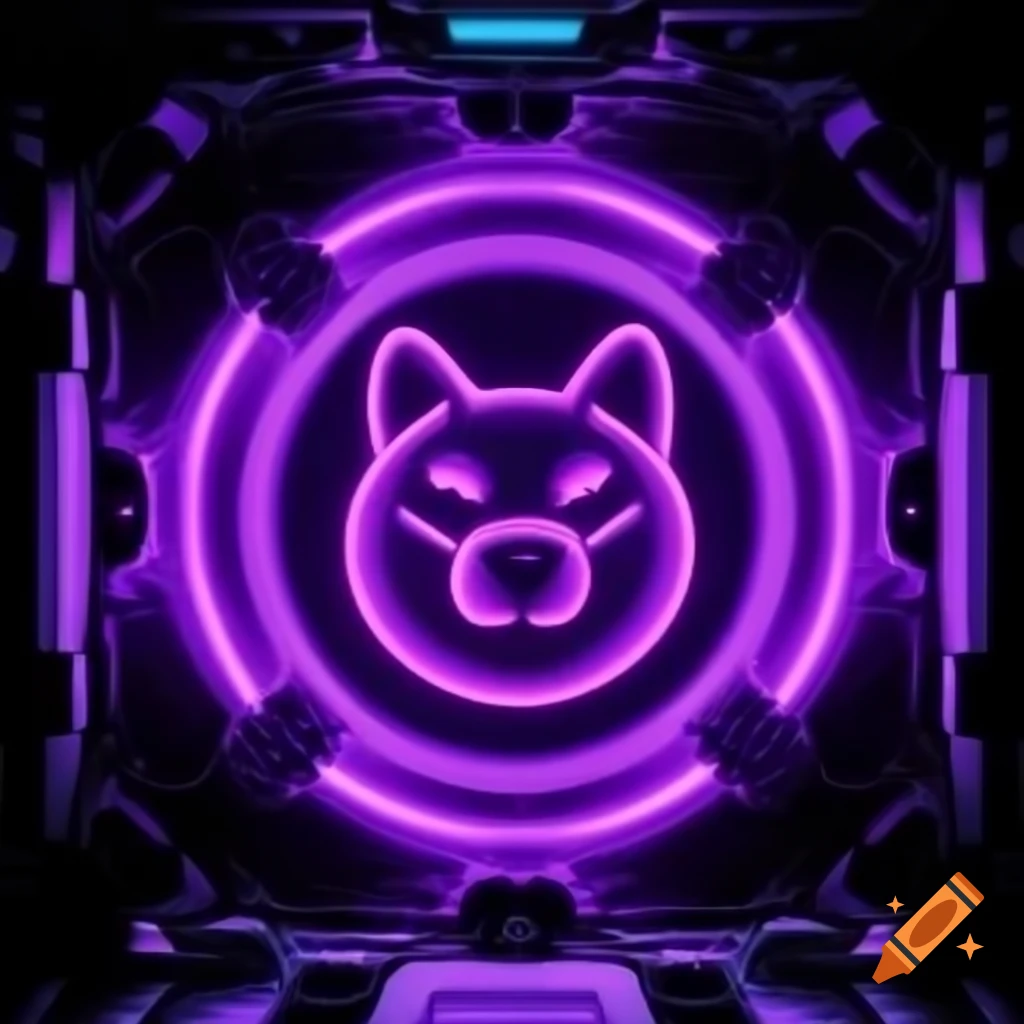Futuristic vault with neon purple glow and DOGE Shiba Inu symbol in ...