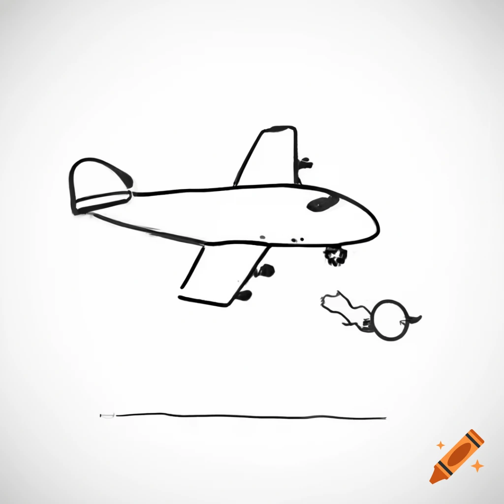 Minimalist black and white sketch of airplane dropping a bomb on Craiyon