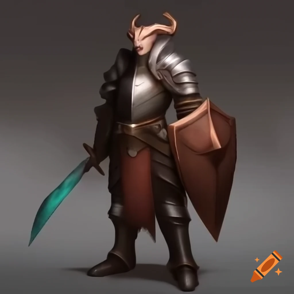 Dragonborn paladin in full plate armor wielding katana and shield on ...