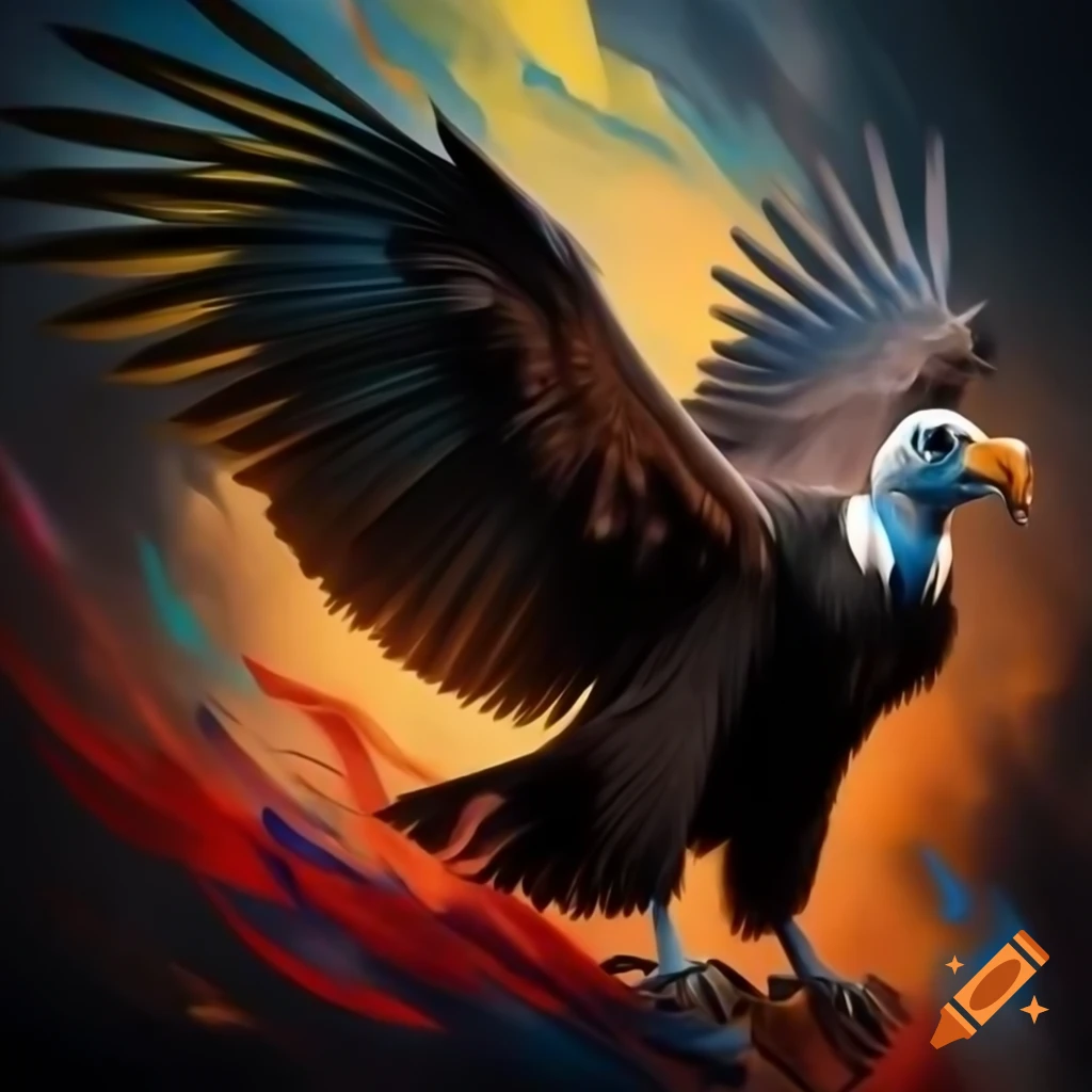 Artistic digital painting of Andean Condor soaring with extended wings ...