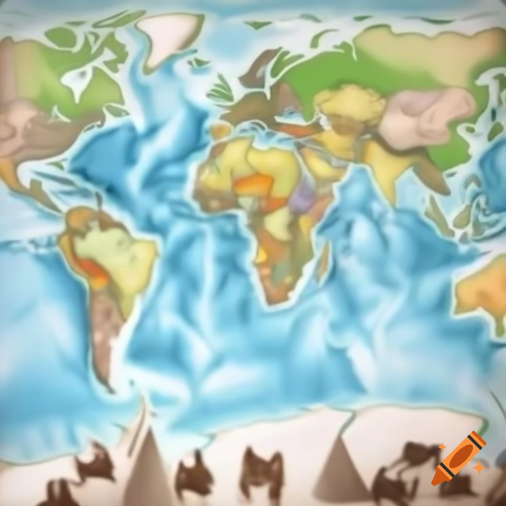 Hand-painted world map highlighting Mexico and featuring country names ...