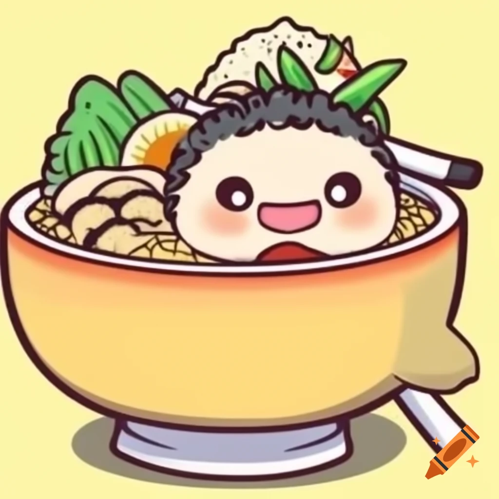 Chibi-style ramen bowl illustration on Craiyon