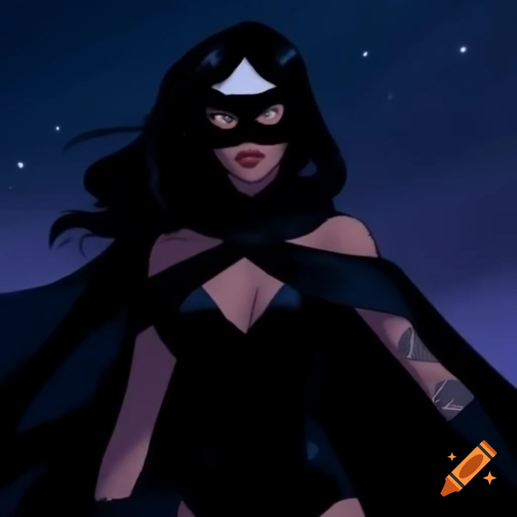 Superhero Noctara with black cape featuring starry sky design on Craiyon