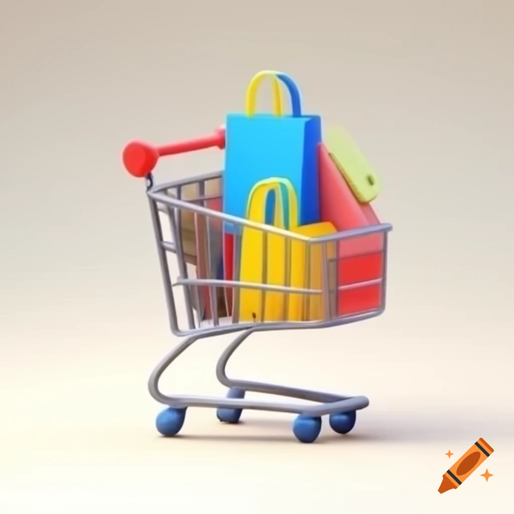 Minimal 3D favicon featuring shopping cart with bags on Craiyon
