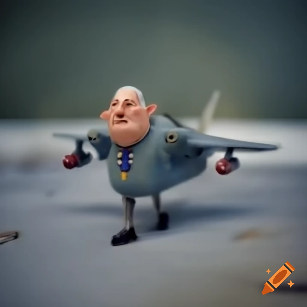 Fighter jet airplane designed to look like a fat old man with tiny ...