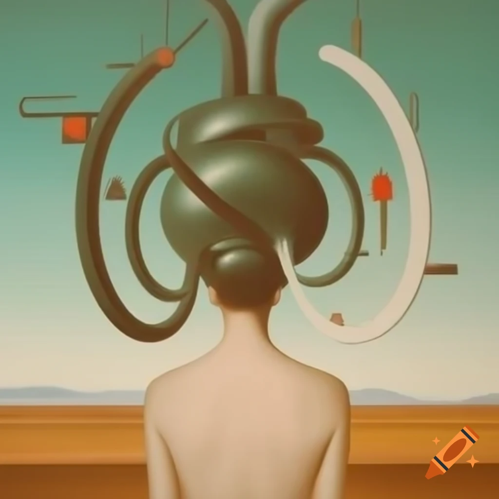 Surrealist graphic art featuring organic tech forms on white background ...