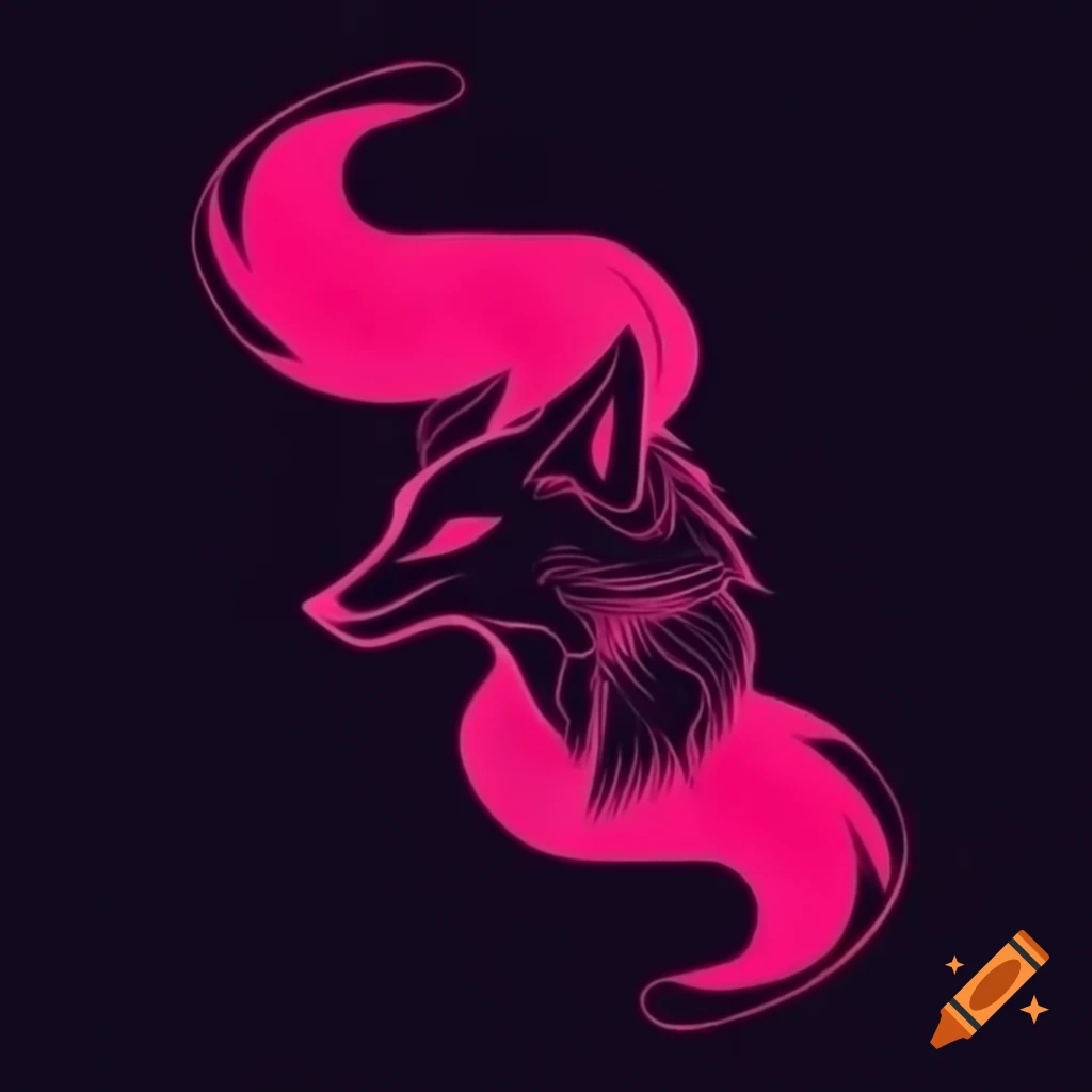 Clever kitsune silhouette with fedora and vibrant pink tails in cosmic ...