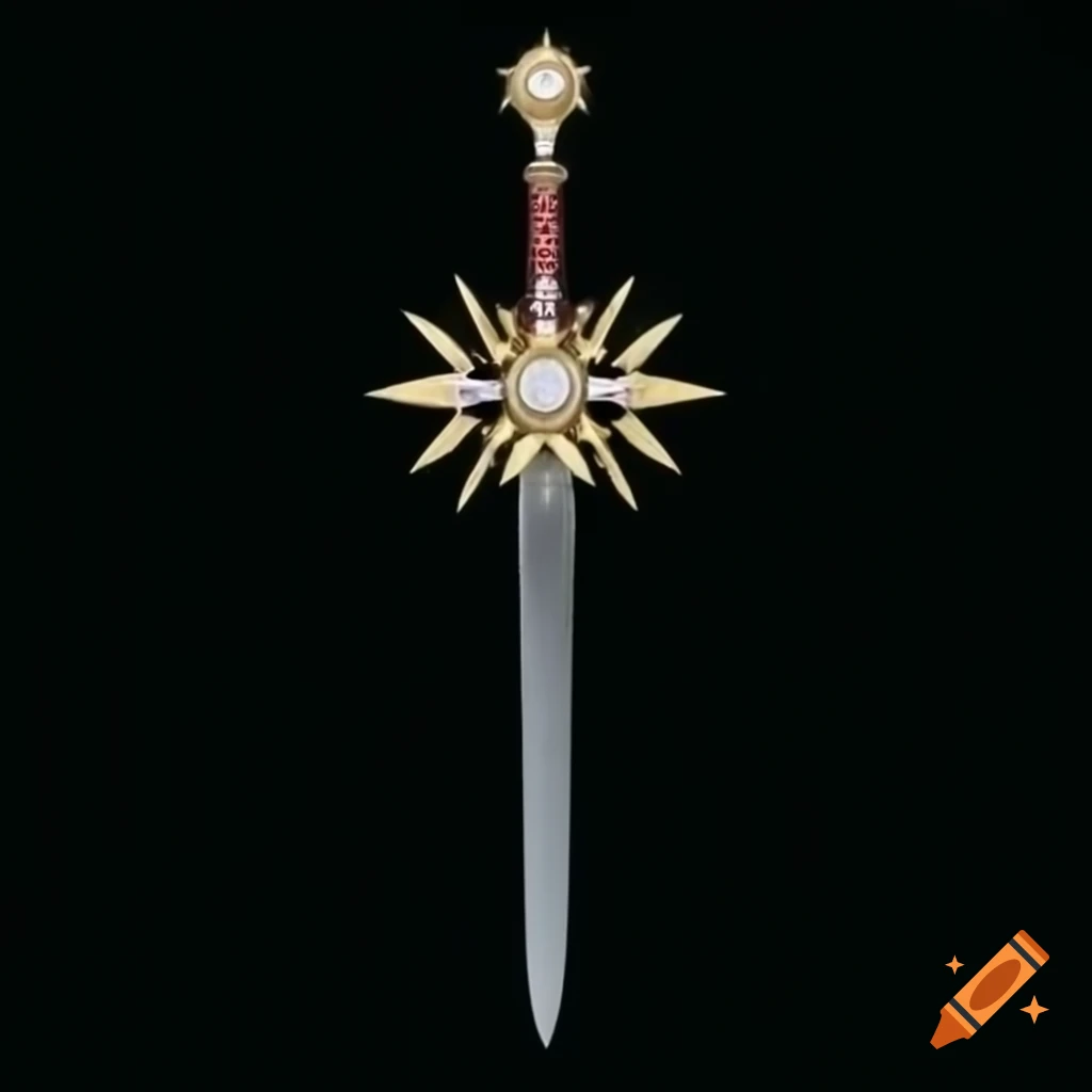 Holy greatsword adorned with star and moon shaped gems on Craiyon