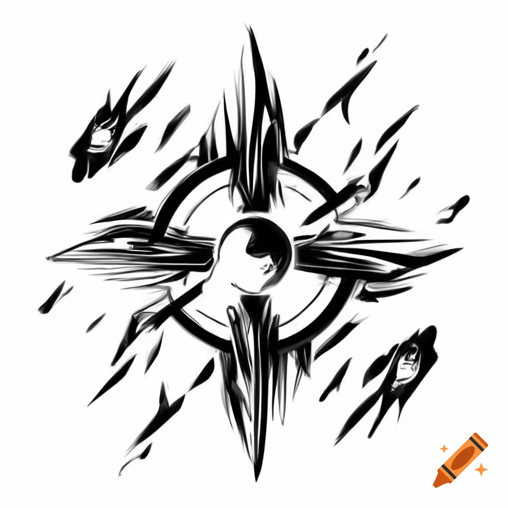Ink drawing of a symbol representing sky and airspace in black and ...