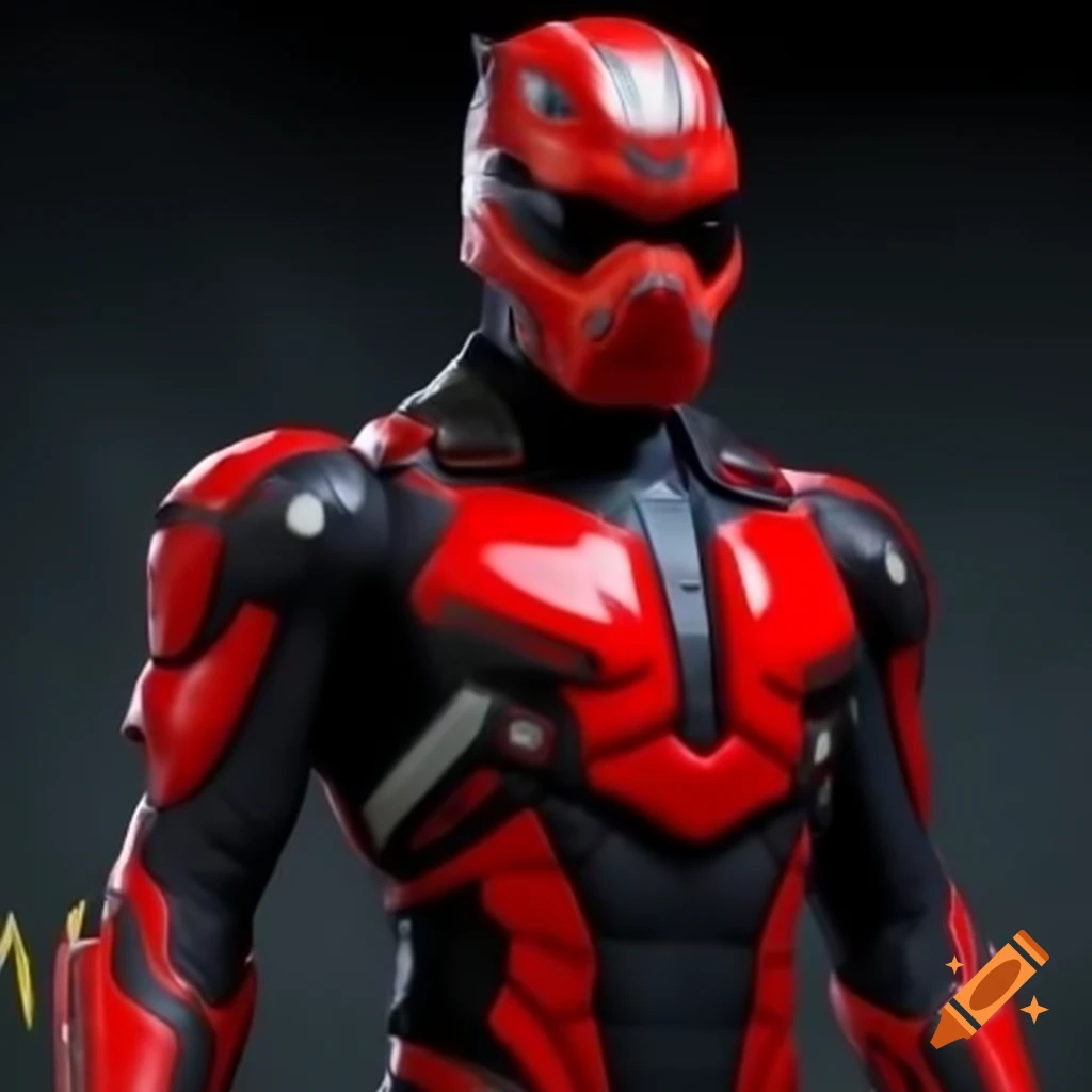 Red and black nanotech suit designed for a speedster, featuring a red ...