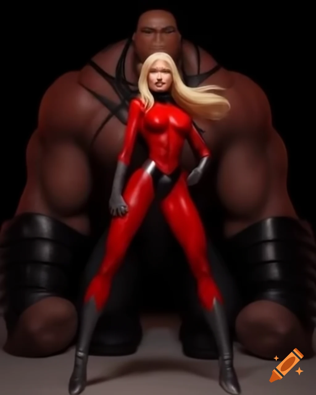 Blonde woman in superhero bodysuit with mask and silver boots, full body on Craiyon