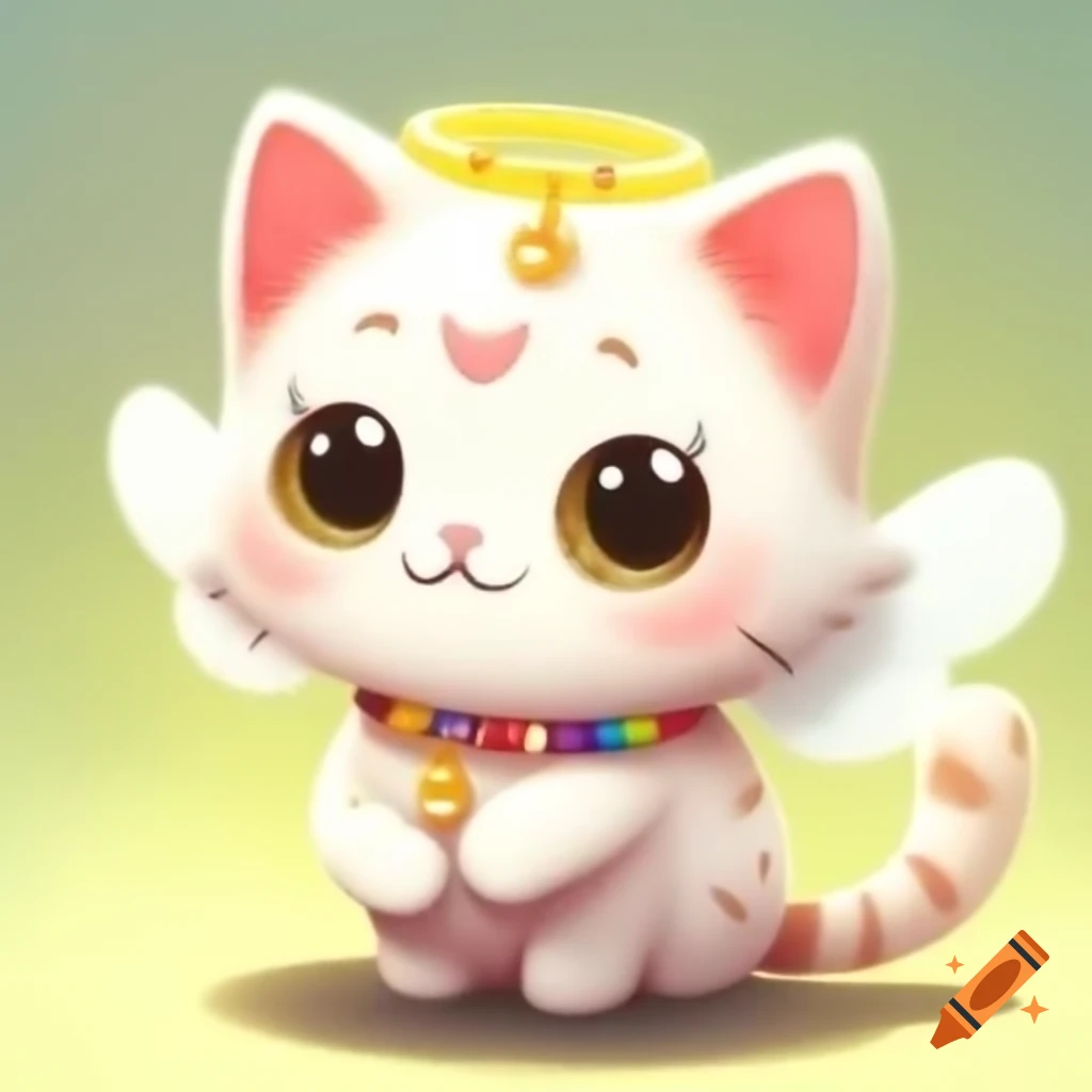 Cute animated kitty with angel wings making beaded bracelets on Craiyon