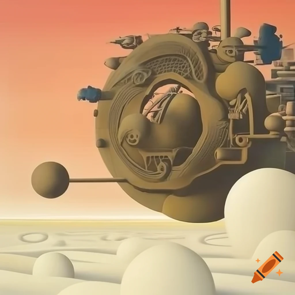 Surrealist art featuring strange organic tech forms on white background ...