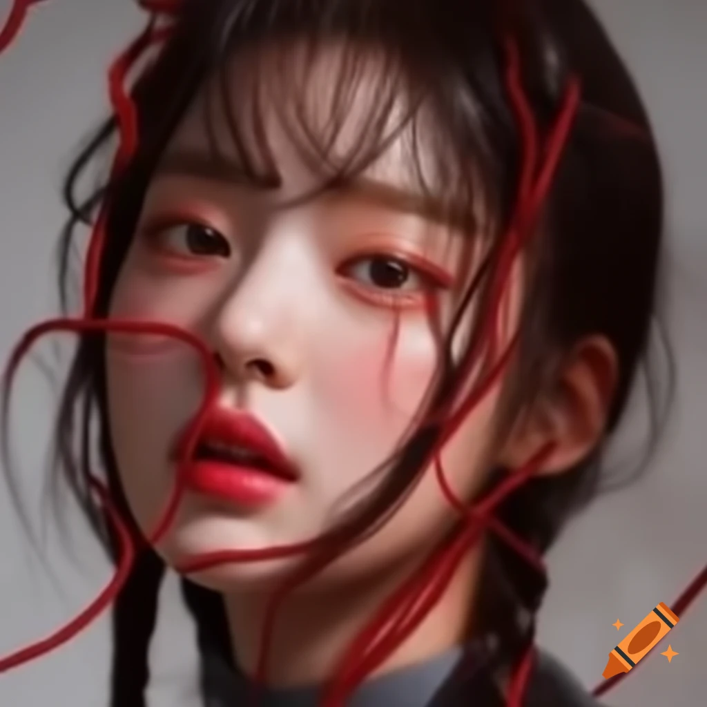 IU with red thread braided in hair on Craiyon