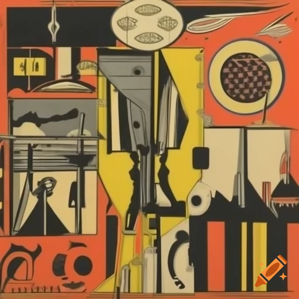 Surrealist 1950s retro graphic art featuring strange forms on Craiyon