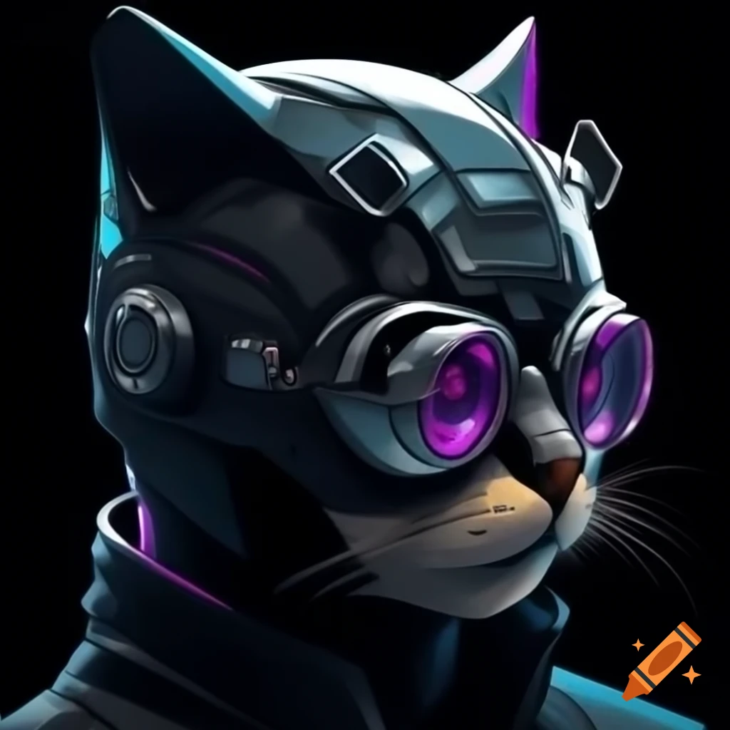 Cyberpunk cat helmet with transparent glasses, inspired by Batman on ...