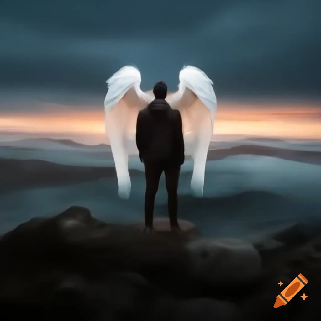 Man and angel connected online despite distance on Craiyon