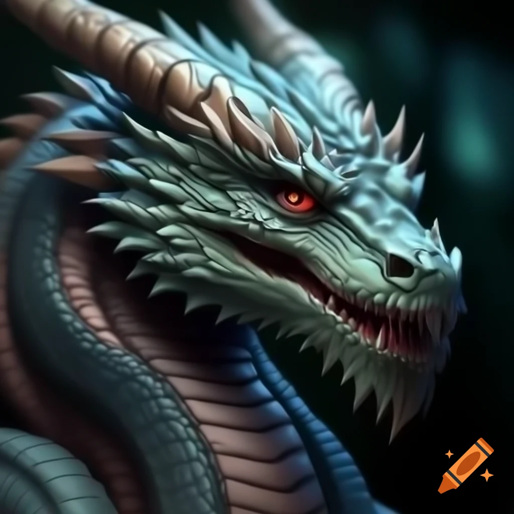 Detailed digital portrait of hybrid dragon-snake with intricate scales ...