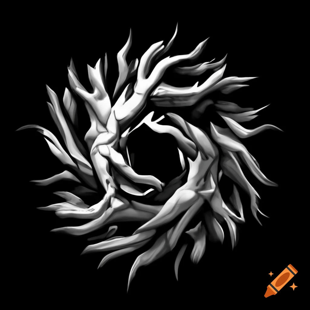Black and white ink drawing symbolizing a forest for high fantasy lore ...