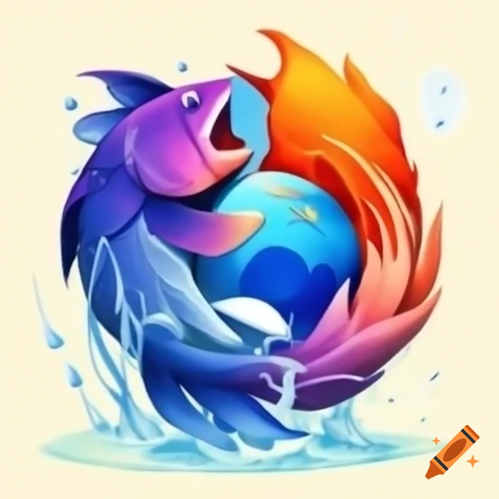 Logo inspired by Firefox featuring fish theme with fresh and saltwater ...