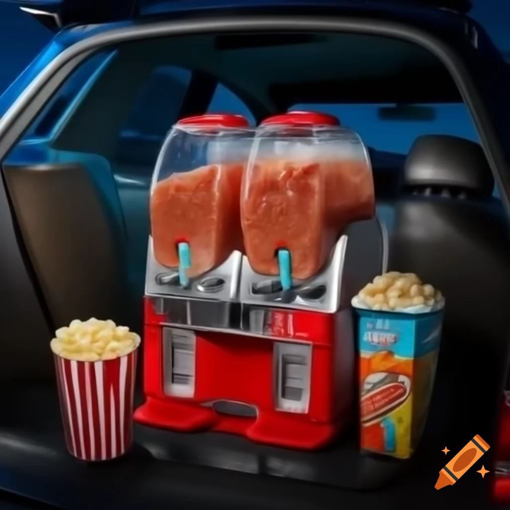 Realistic car equipped with slushie maker, popcorn and gumball machines ...