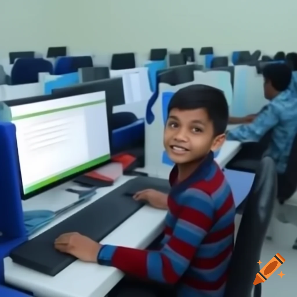 Boy sitting in front of computer center at Mehrabpur Institute of ...