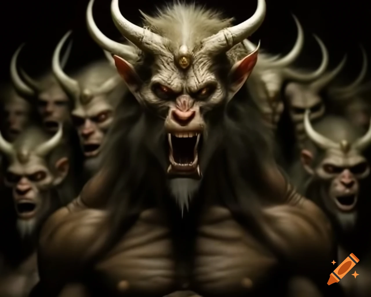 Beast with seven heads and ten horns, mythical representation on Craiyon