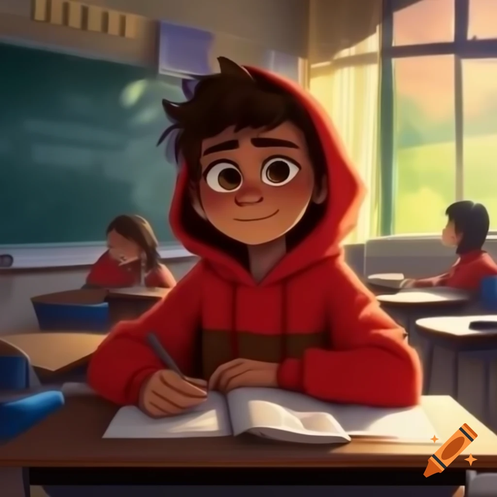 Student in red hoodie tapping pencil on notebook with crypto trading ...