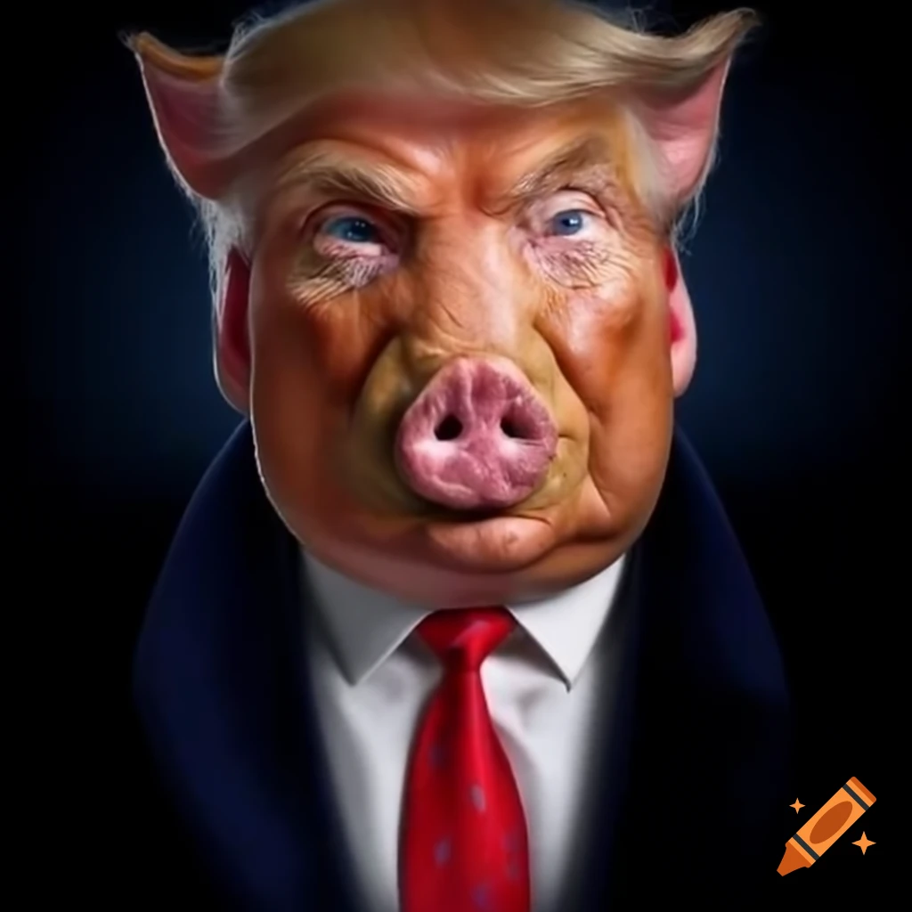 Political satire with caricature of Donald Trump as a wealthy pig on ...