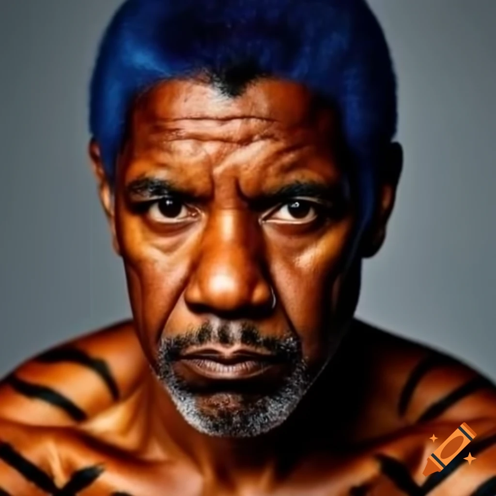 Muscular figure resembling actor with tiger-style makeup and colorful ...