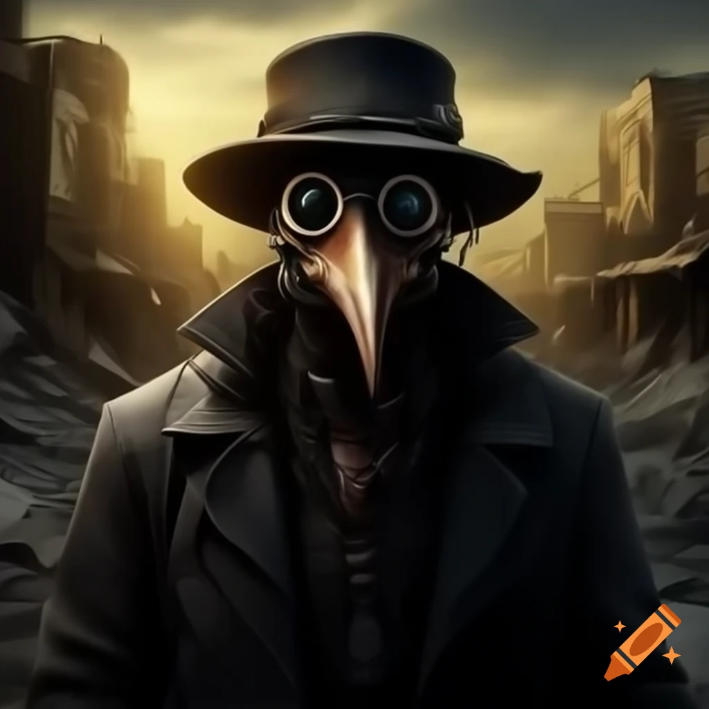 Hyper-realistic plague doctor character in post-apocalyptic setting on ...