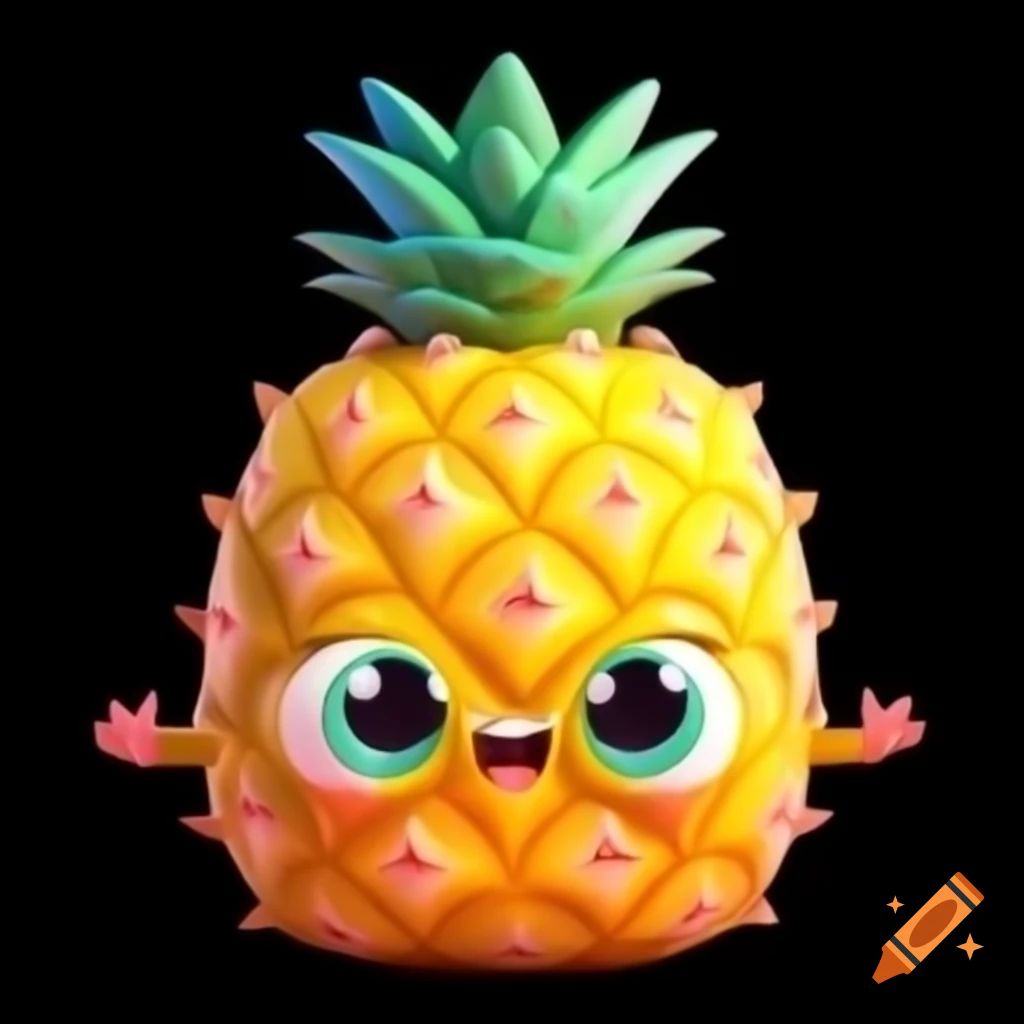 Adorable cartoon pineapple with big eyes and a happy grin on Craiyon
