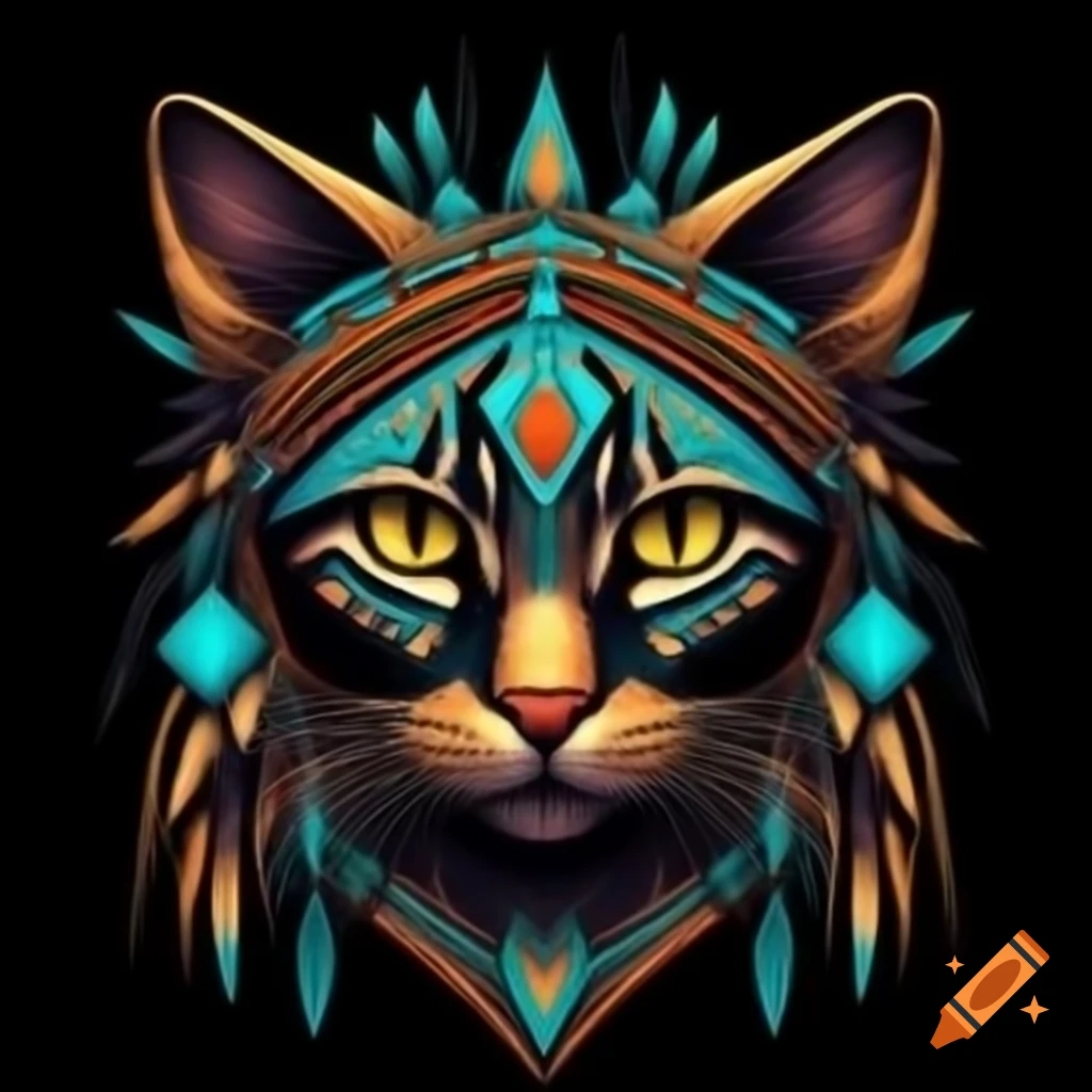 Native formline art depicting a cat on Craiyon