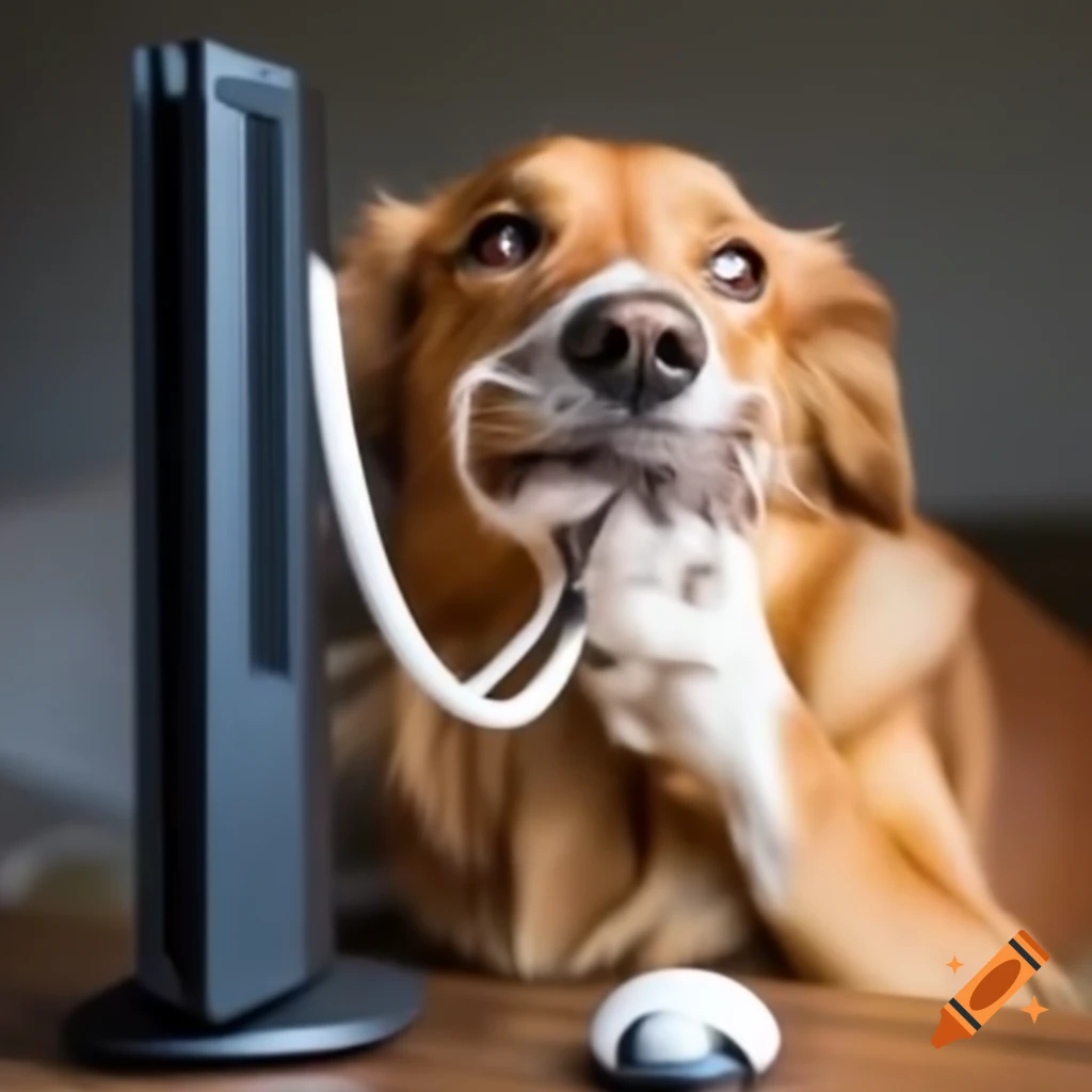 Dog chewing on modem cable on Craiyon