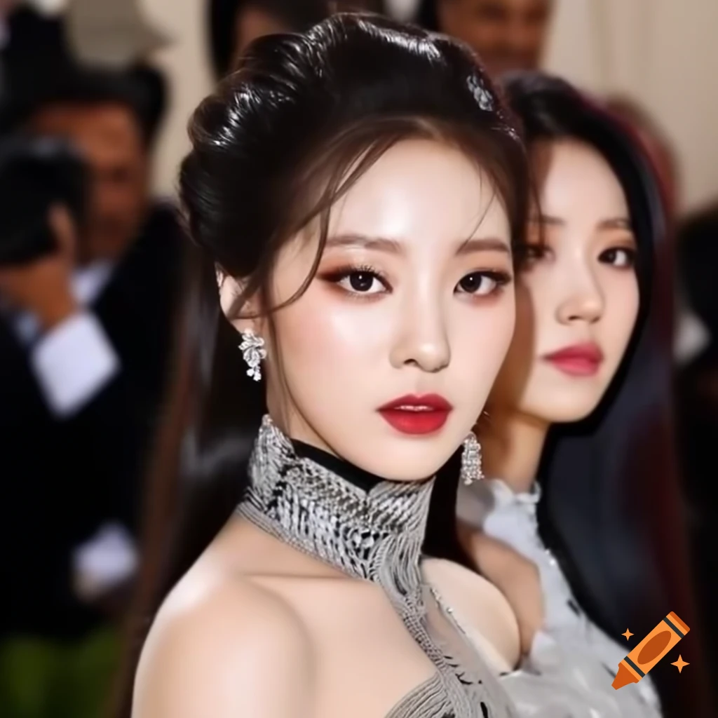 Jihyo from TWICE in MET Gala inspired gown with futuristic and classic elements on Craiyon