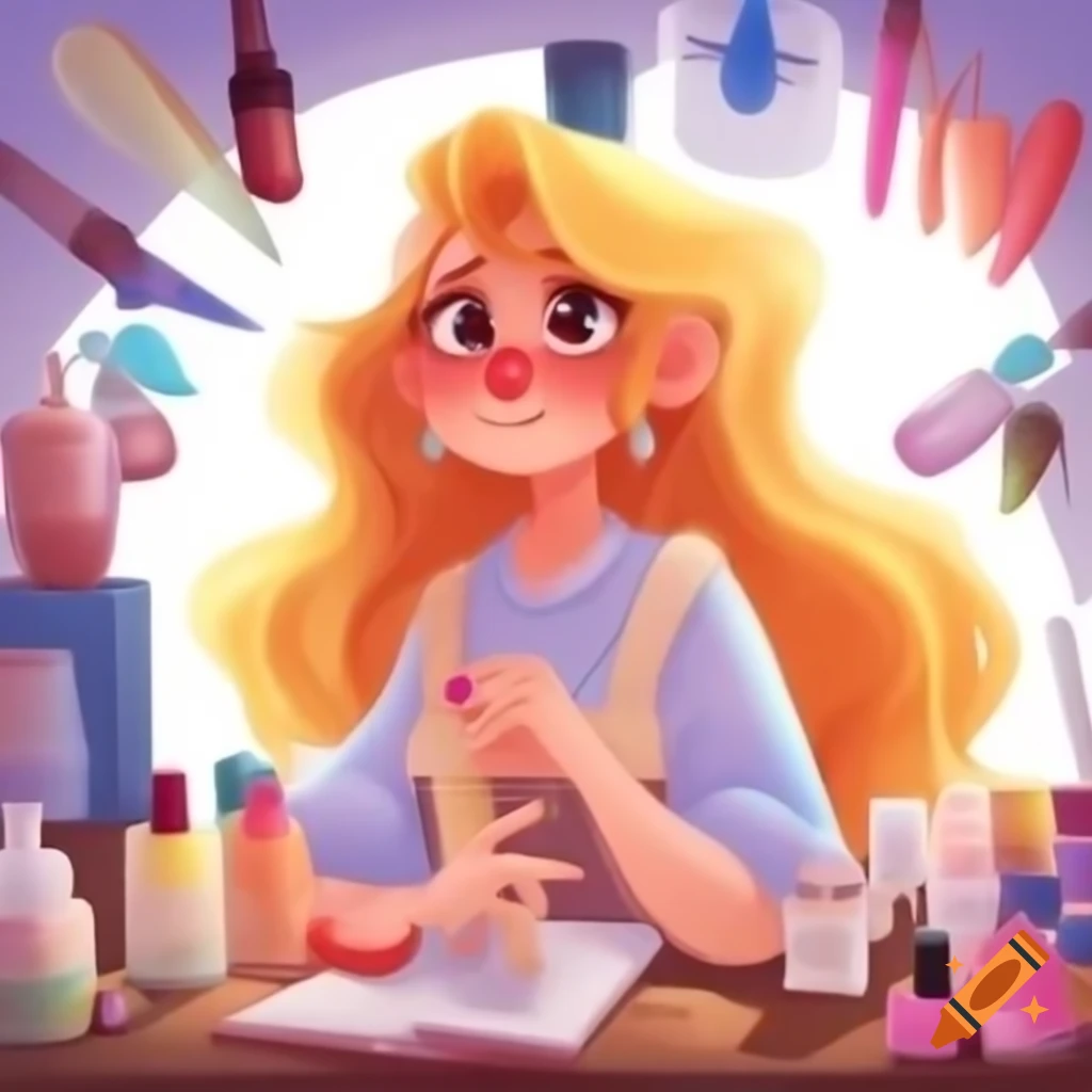 Animated scene of friendly nail artist Niko creating nail art on Craiyon