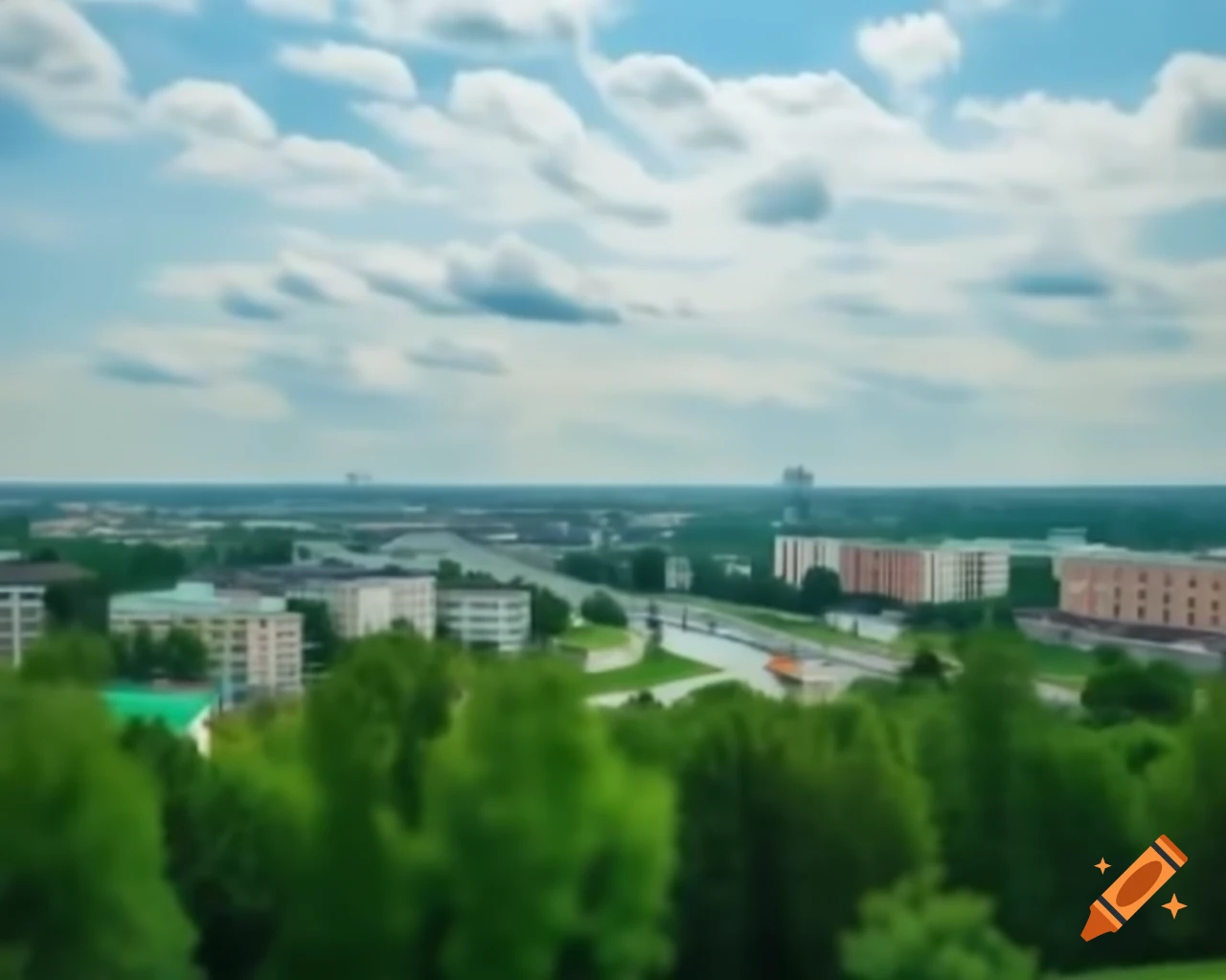 Sunny day view of Yurga, Kemerovo Oblast, Russia after rain on Craiyon