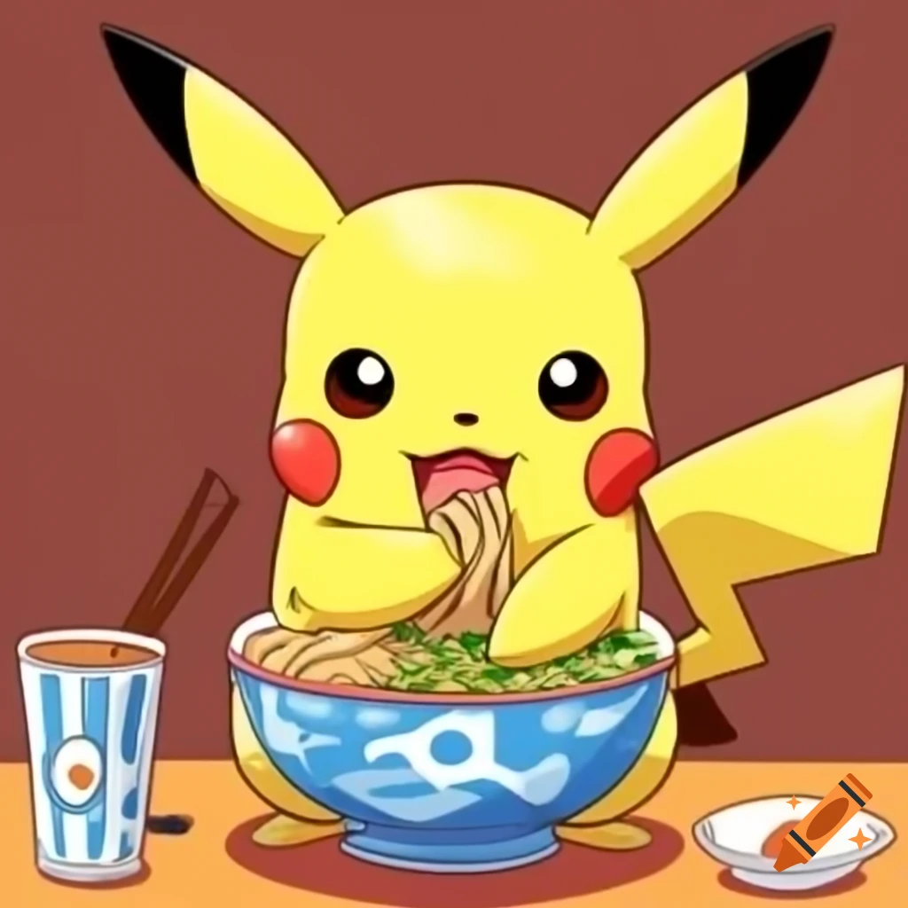 Pikachu enjoying a bowl of ramen noodles on Craiyon