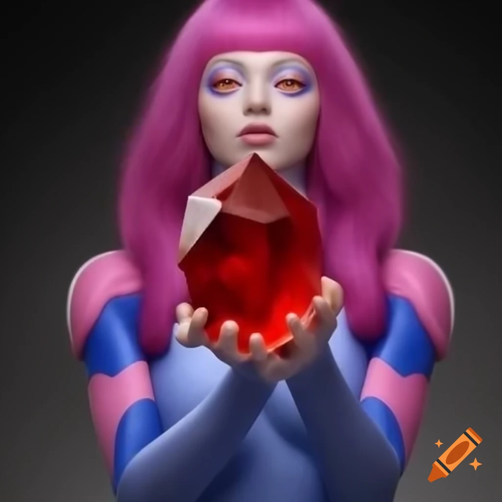 Hyper realistic android woman in skin tight uniform studying quartz ...
