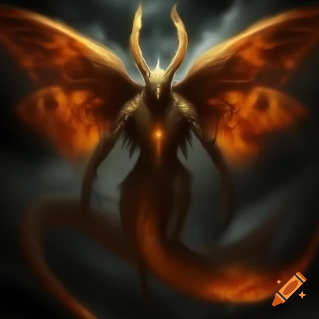 Fusion of Volcarona and Rayquaza with serpentine, moth-like body and ...