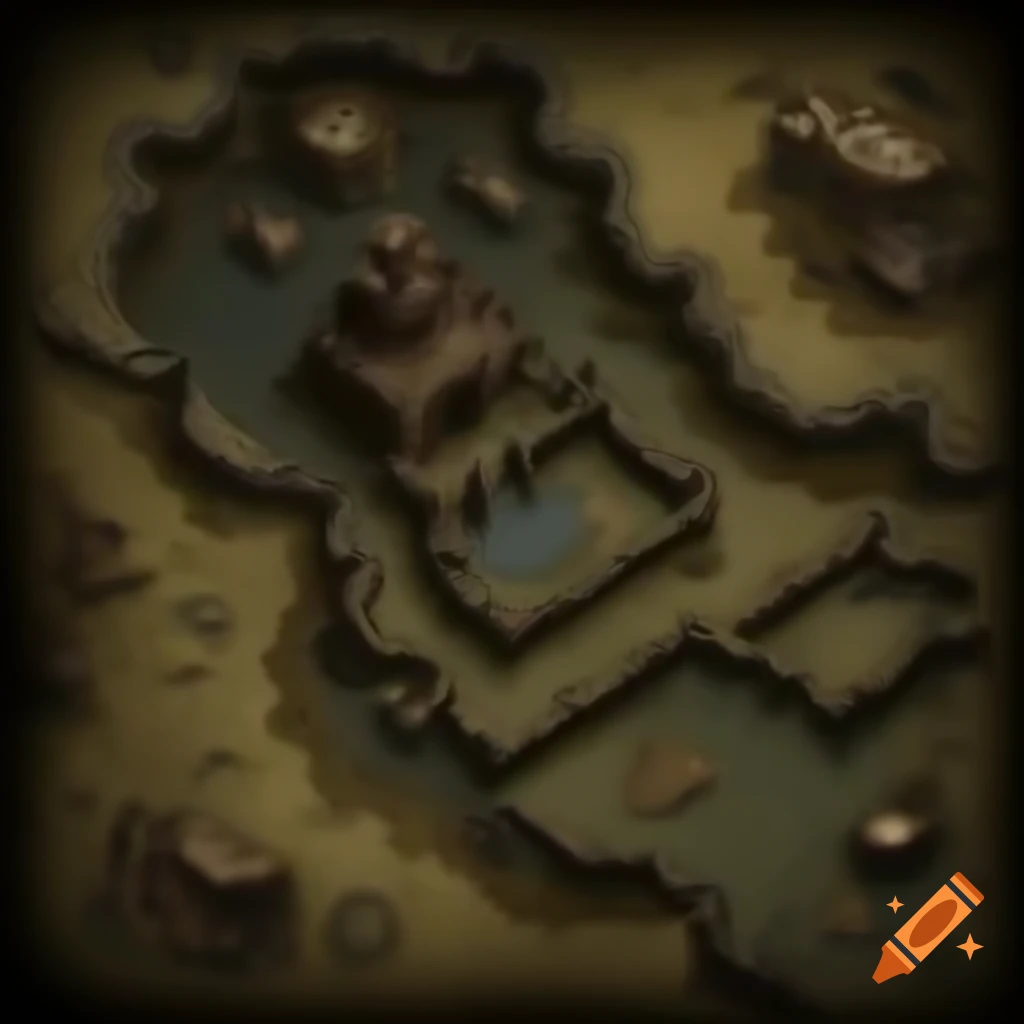 Top down map of desolate mining area with fortress, outposts, and toxic ...
