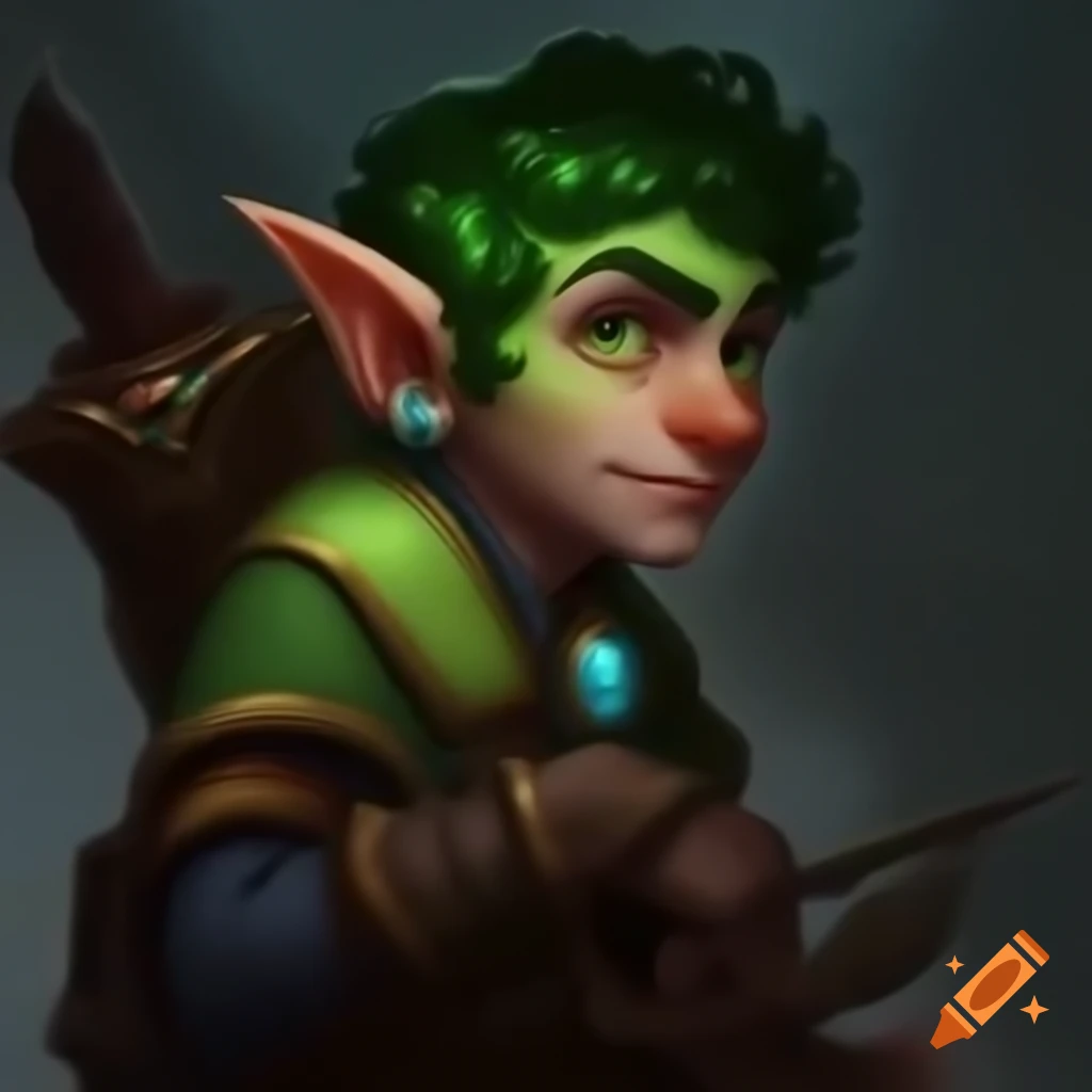 World of Warcraft gnome rogue with green curly hair and moustache ...
